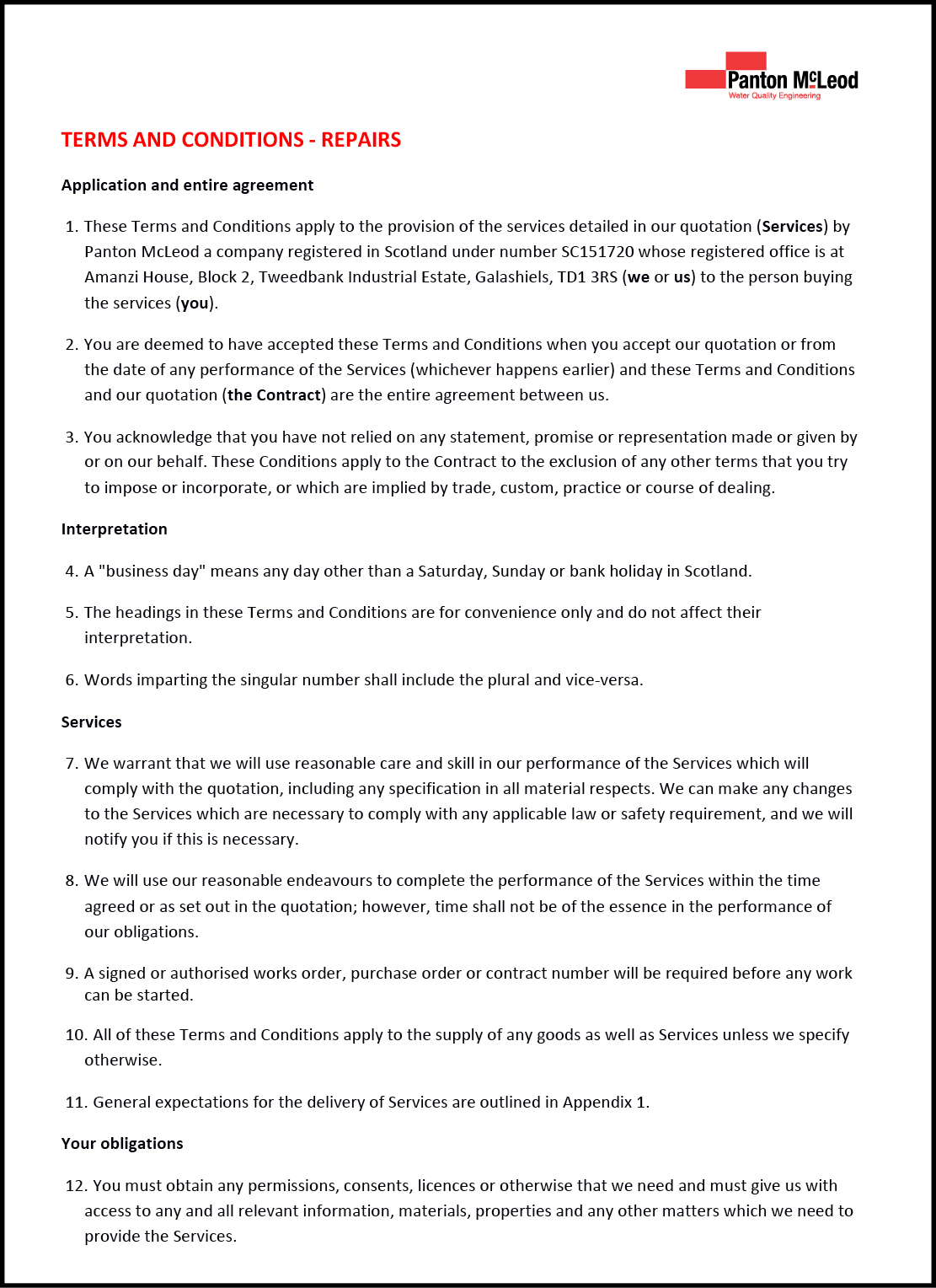 Terms & Conditions - Panton McLeod